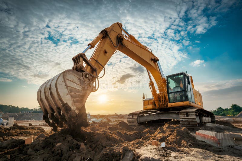Excavator Digging Dirt on Construction Site Photography Stock ...