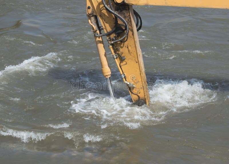 Excavator and Digging in Hydraulic Engineering Stock Image - Image of ...