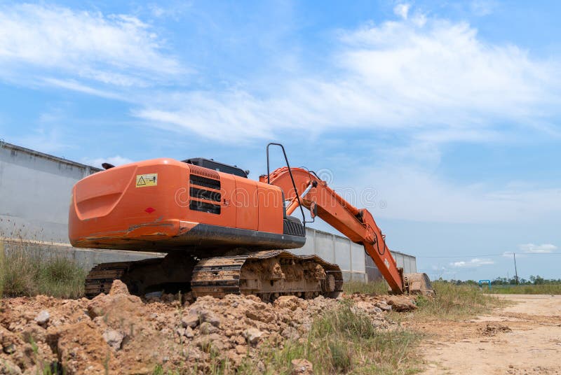 Excavator Digging Land for Adjust on Construction Site Stock Image ...