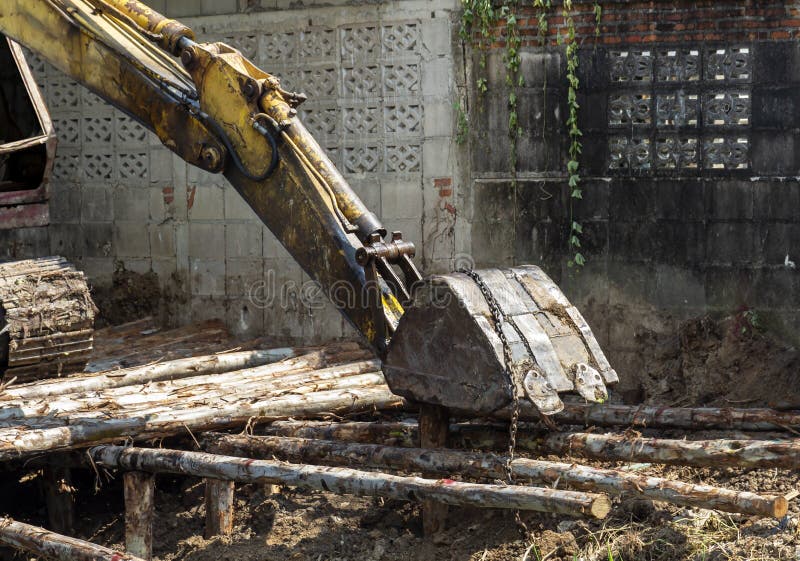 Excavator or Digging Machine Working Bucket Digging Ground in Canal the ...