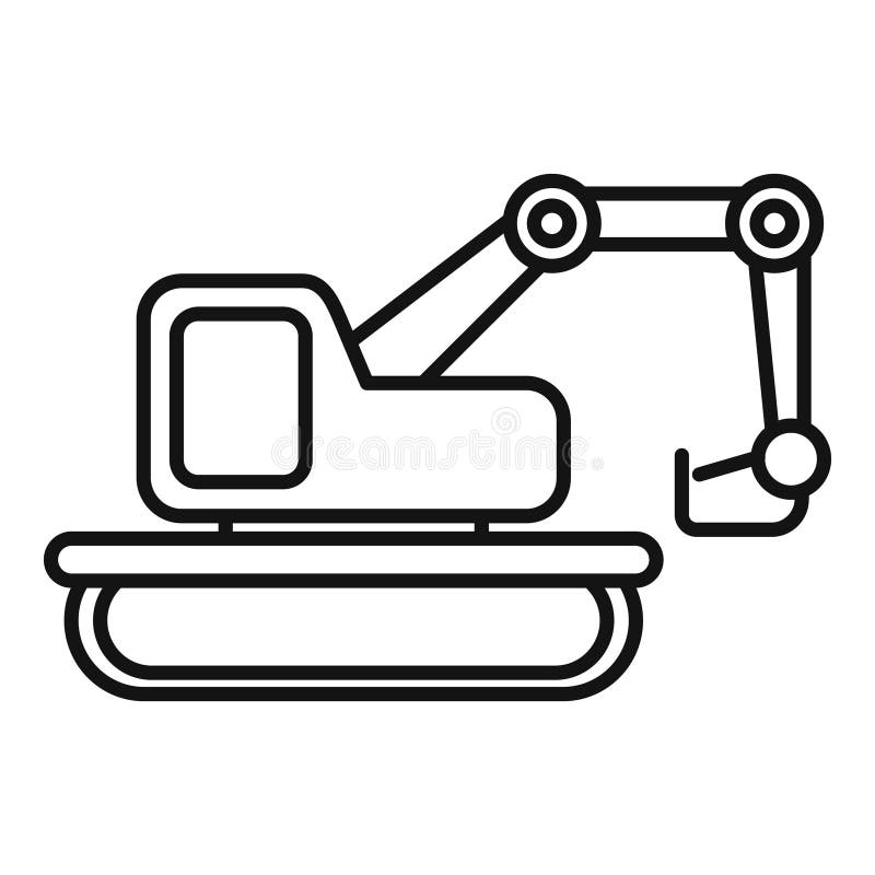 Excavator Digging with Mechanical Shovel on Construction Site Line Icon ...