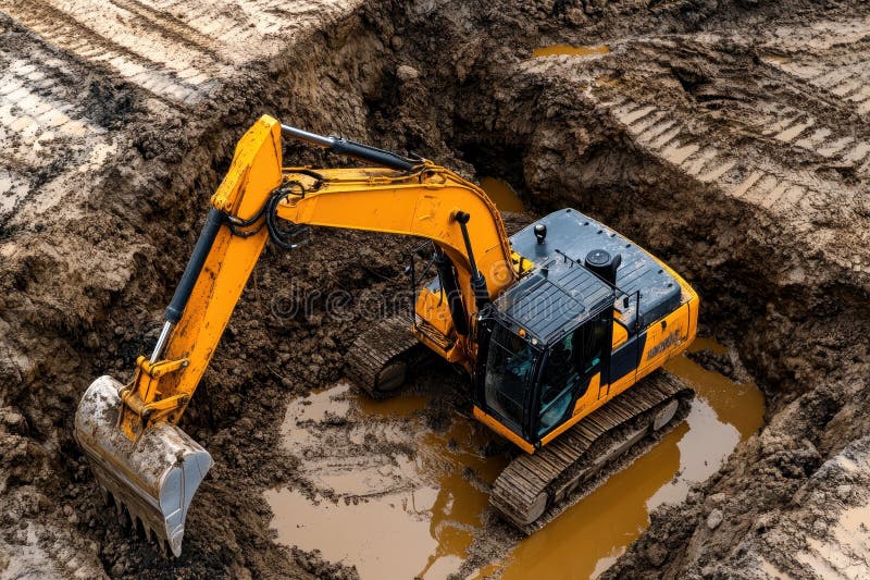 Excavator Digging in Mud at a Construction Site Stock Illustration ...