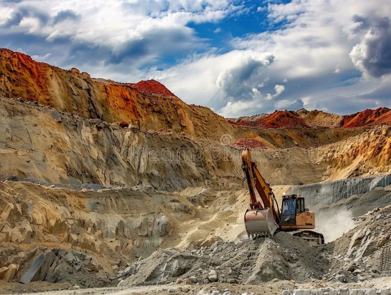 Excavator Digging in a Quarry Stock Illustration - Illustration of ...