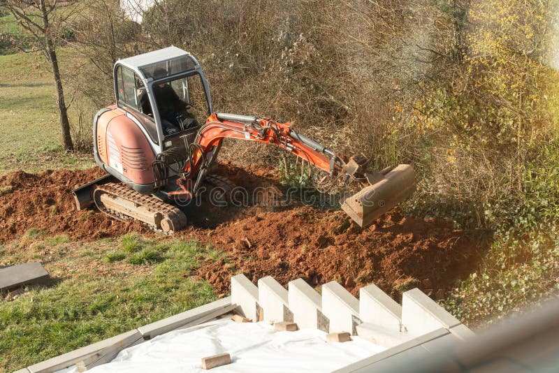 Excavator Digging a Deep Trench Stock Image - Image of machine ...