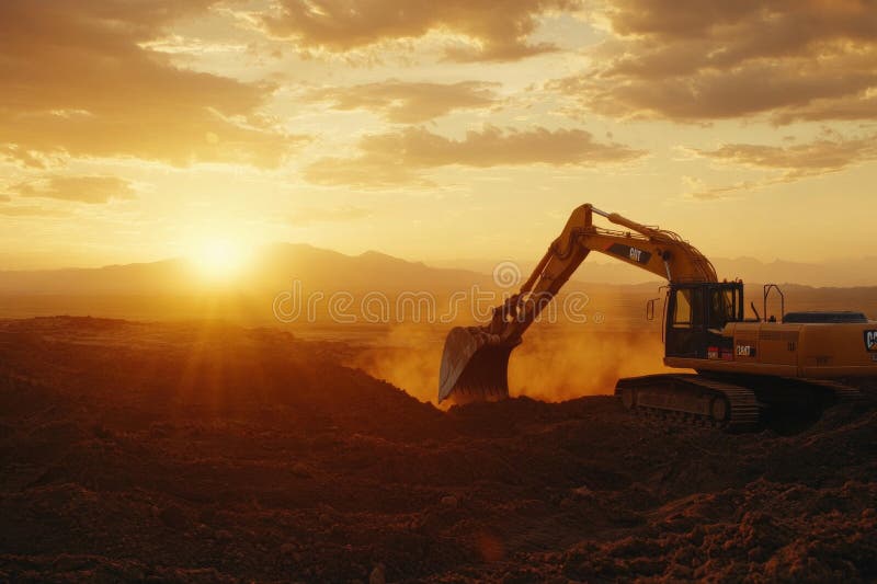 Generative Ai, Excavator Digging Soil at Dusk, Digging Soil for ...
