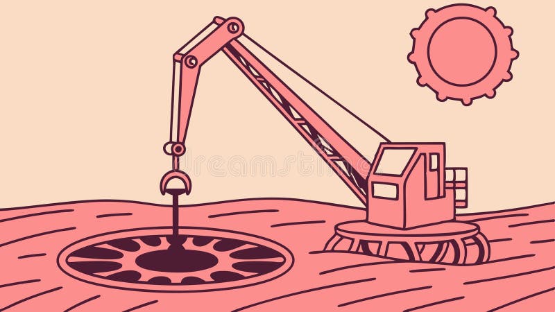 Excavator Digging Sun Vector, Industrial Construction Scene, Vector ...