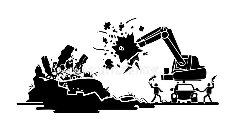 Excavator Digging Up Debris Construction Cleanup, Vector Design ...