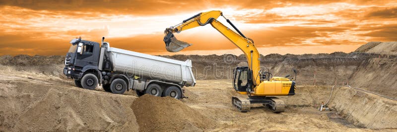 Excavator is Digging and Working at Construction Site Stock Photo ...