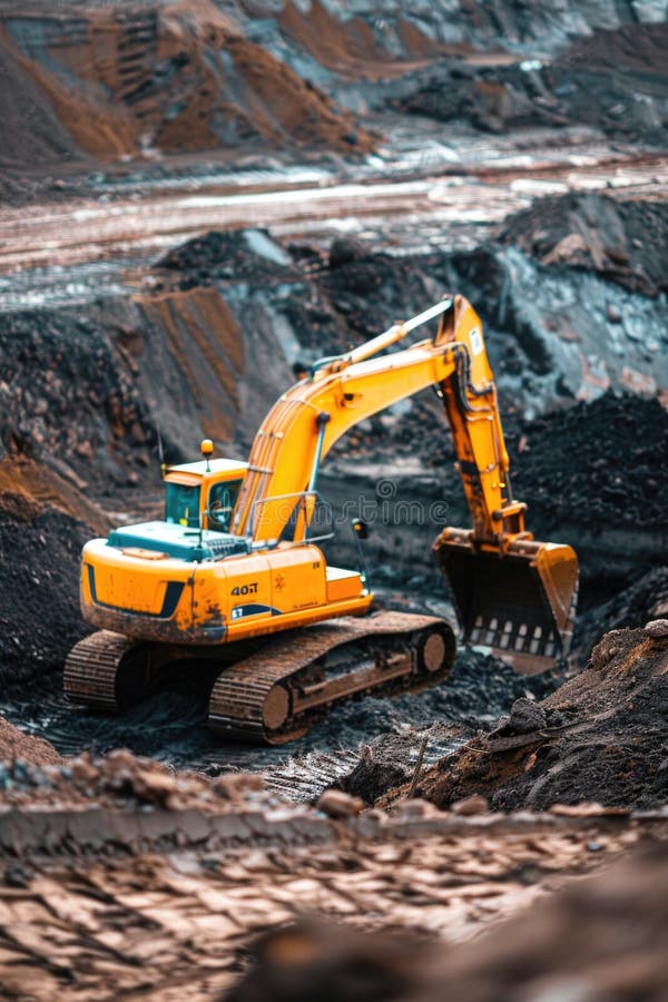 Excavator on dirt pile stock photo. Image of construction - 376477846