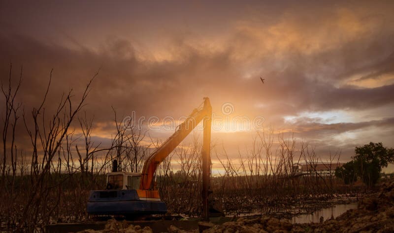 Excavator Dredging Sediment Mud Stock Image - Image of dredge, tractor ...