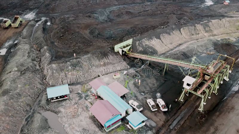 Excavator and Dump Truck at Open Pit Coal Mining Aerial View Stock ...