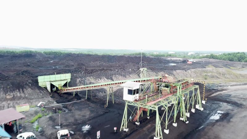 Excavator and Dump Truck at Open Pit Coal Mining Aerial View Stock ...
