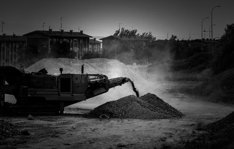 Excavator and Dust on a Construction Site Stock Photo - Image of ...