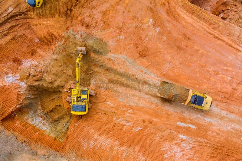 Excavator during Earthmoving at Open Pit on Construction Earthmoving ...