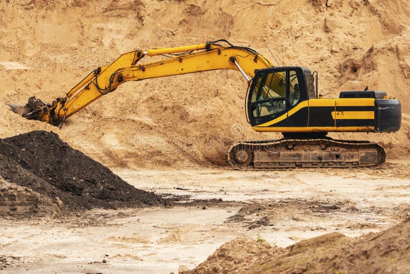 Excavator during Earthmoving at Open Pit Stock Image - Image of ...