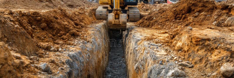 Excavator Engaged in Trench Digging Activity at a Construction Site in ...