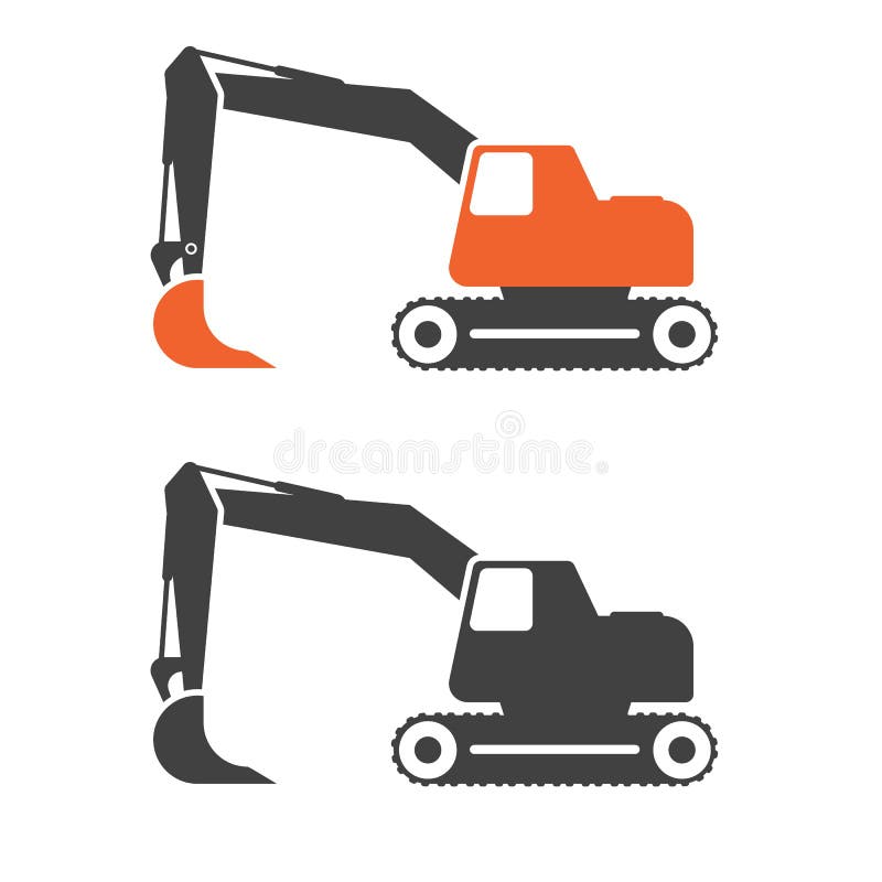 Excavator Flat Icon. Digging Bulldozer Side View Stock Illustration ...