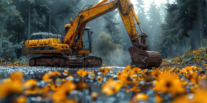 Excavator in a Forest. Created by Generative Artificial Intelligence ...