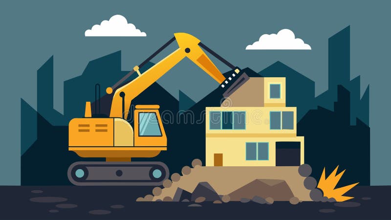 An Excavator with a Giant Claw Slowly and Odically Down Each Floor of a ...