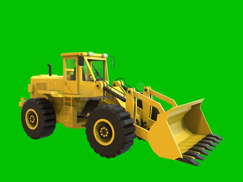 Excavator on a Green Uniform Background. Backhoe Loader. 3d ...