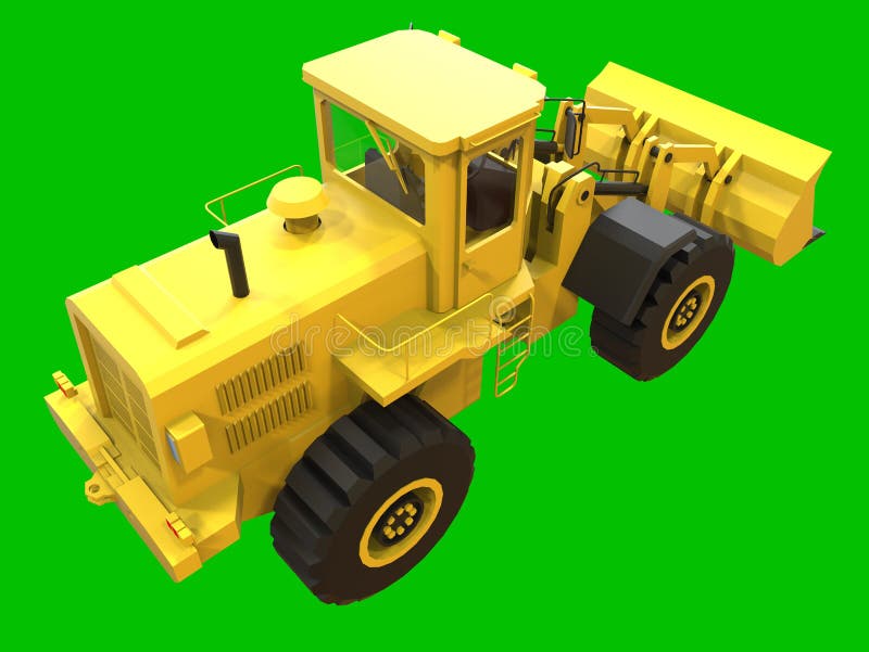 Excavator on a Green Uniform Background. Backhoe Loader. 3d ...