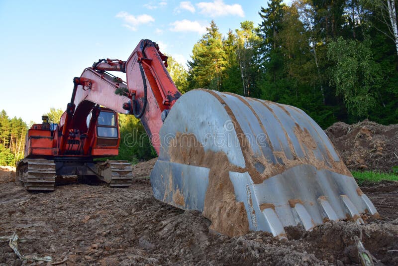 Excavator during Groundwork at Forest Area for Construction New Road ...