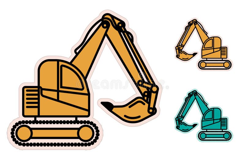 Excavator Heavy Equipment Flat Icons on a Transparent Background Stock ...