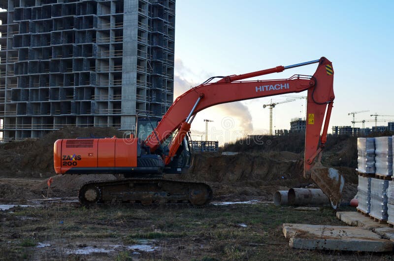 Excavator HITACHI ZAXIS 200 Working at Construction Site. Construction ...