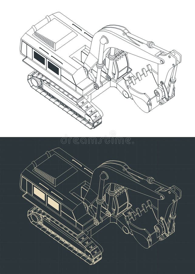 Excavator Isometric Blueprints Stock Vector - Illustration of tractor ...