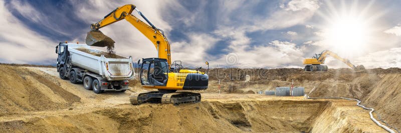 Excavator is Digging at Construction Site Stock Photo - Image of digger ...