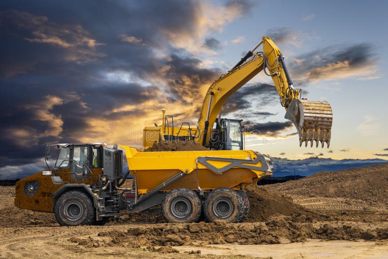 Excavator Ist Working and Digging at Construction Site Stock Image ...