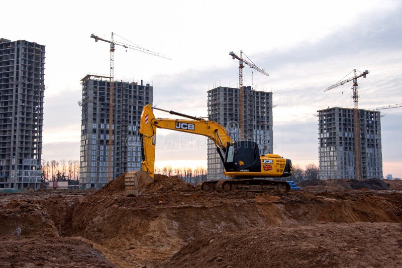 Excavator JCB JS 220 LC Working at Construction Site Editorial Stock ...