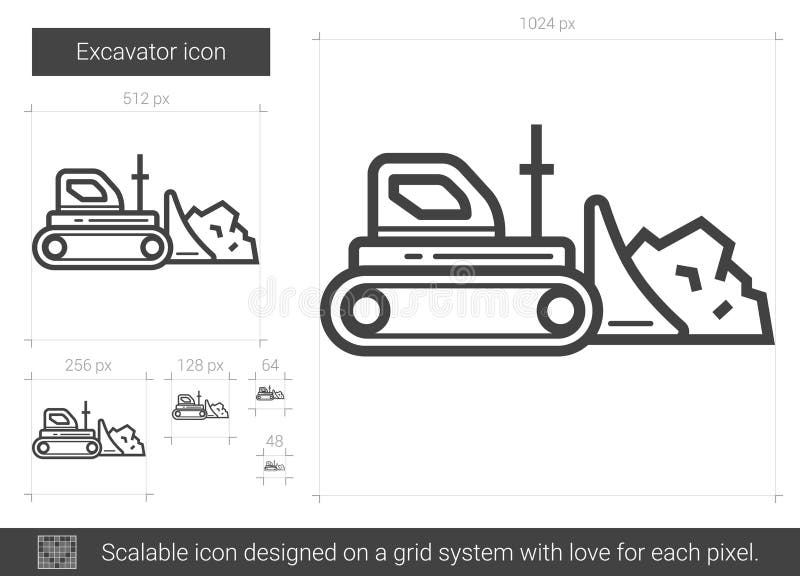 Excavator line icon. stock vector. Illustration of machine - 93879400