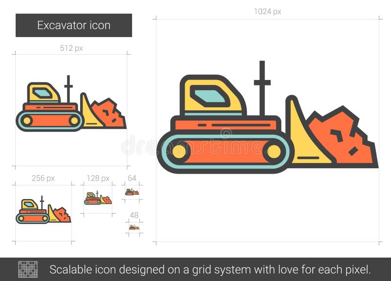 Excavator line icon. stock vector. Illustration of graphic - 95106007
