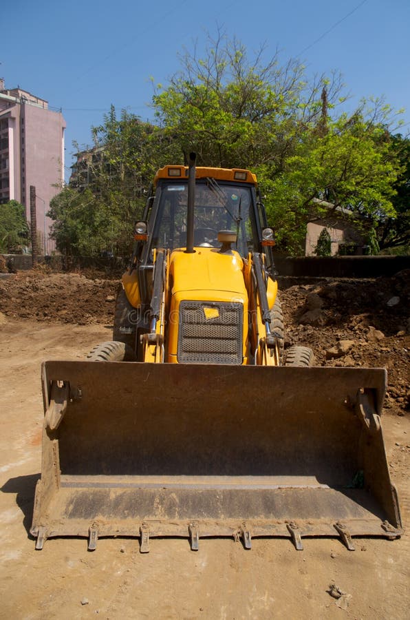 Excavator Loader with Backhoe Front View Stock Photo - Image of ...