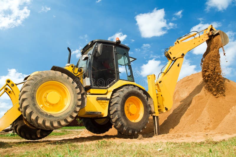 Excavator Loader with Backhoe Works Stock Image - Image of cloudscape ...