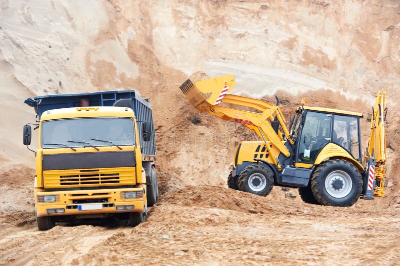 Loading Works. Forklift with Load and Lorry Truck Stock Image - Image ...