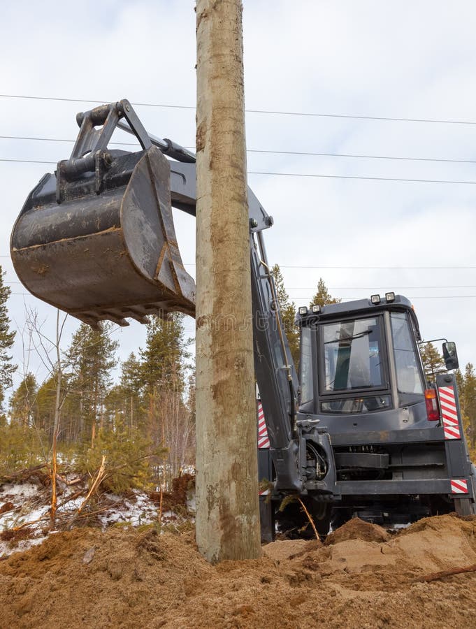 Construction Of Power Lines Using A Mobile Crane Stock Photo - Image of ...