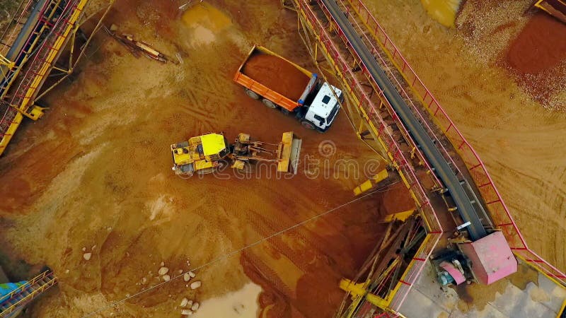 Excavator Loader Bucket Loading Grain, Close Up. Big Heap of Grain in a ...