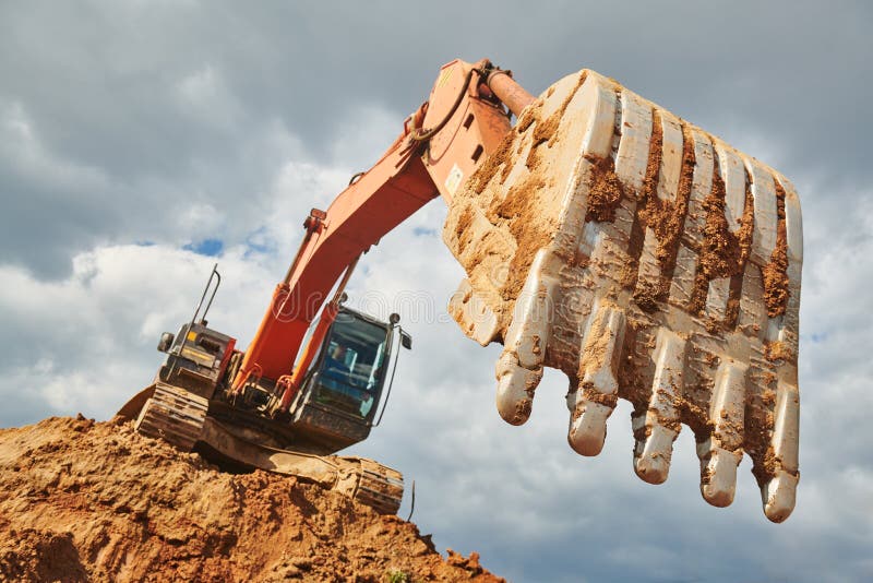 Excavator Loader Machine Earthmoving Soil at Construction Site Stock ...