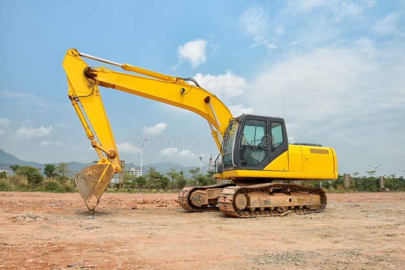 Excavator Loader Machine during Earthmoving Works Outdoors Stock Photo ...