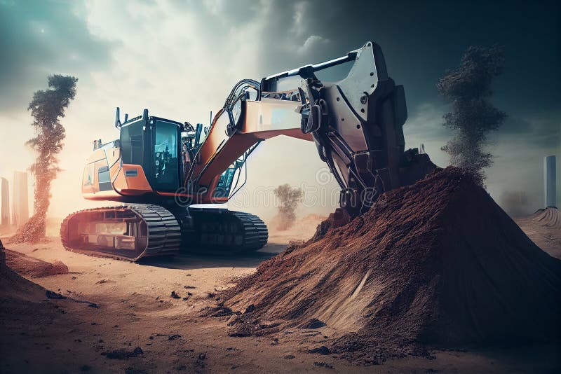 Excavator Loader Machine during Earthmoving Works Outdoors at ...