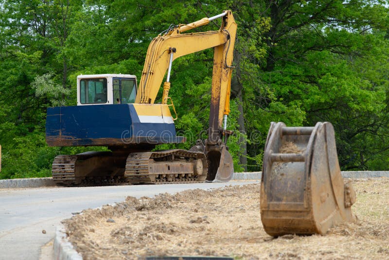 Excavator Loader Machine during Earthmoving Works Outdoors Large Big ...