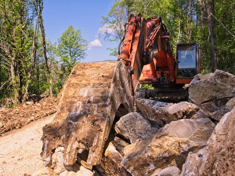 Excavator Loader Machine at Road Construction Site Stock Image - Image ...