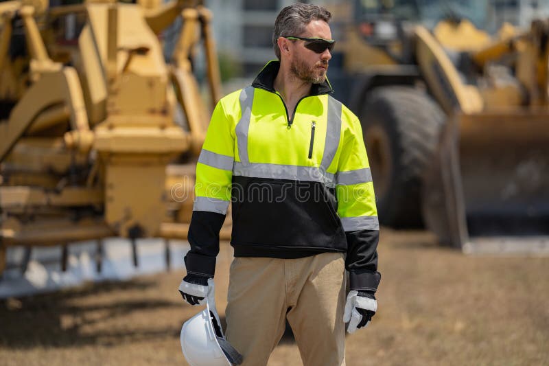 Excavator Loader Tractor and Buider Worker. Building Concept. Builder ...