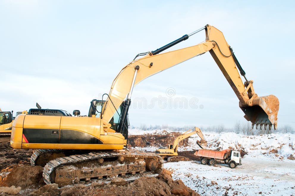 Excavator Loader at Winter Works Stock Image - Image of earthmover ...