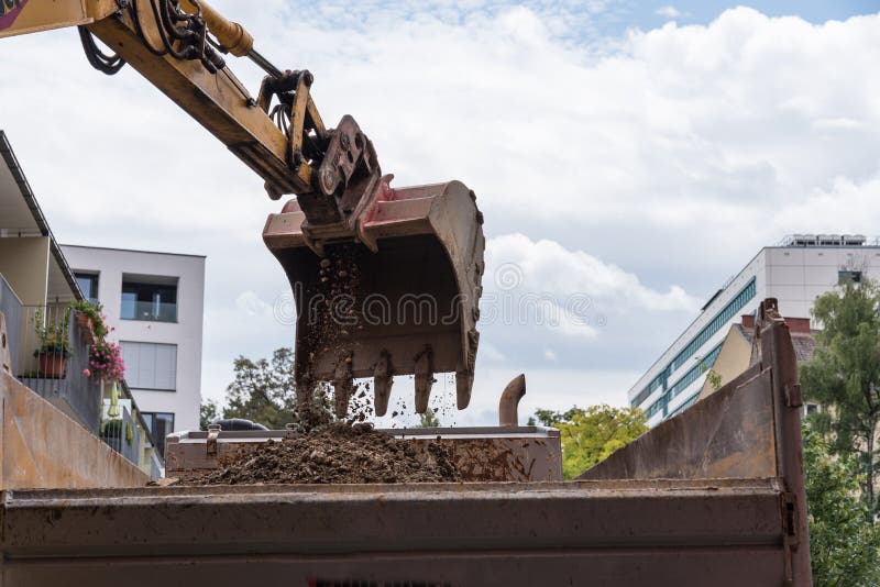 Excavator when Loading Building Material Stock Image - Image of lorry ...