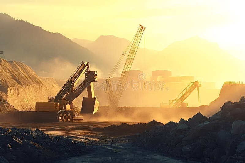Excavator Loading Coal in Open Pit Coal Mine at Sunset Stock Image ...