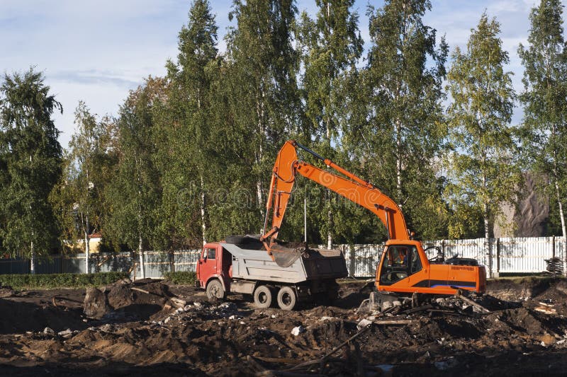 Excavator Loading the Dump Truck Stock Photo - Image of load, work ...