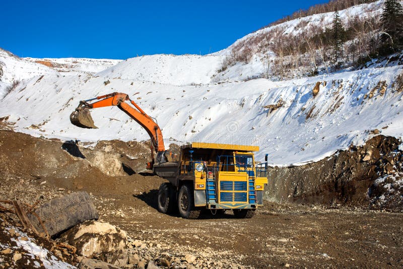 Excavator Loading Dump Truck Stock Image - Image of diamond ...